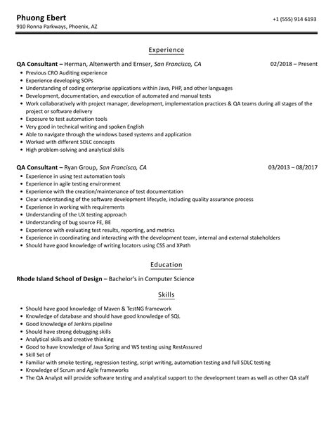 Qa Consultant Resume Samples Velvet Jobs