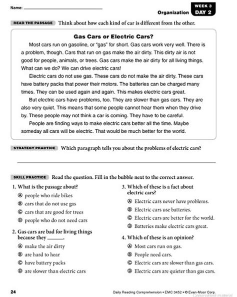 Reading Comprehension Worksheets With Multiple Choice Questi