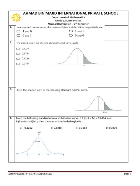 Normal Distribution Worksheet 4 Pdf