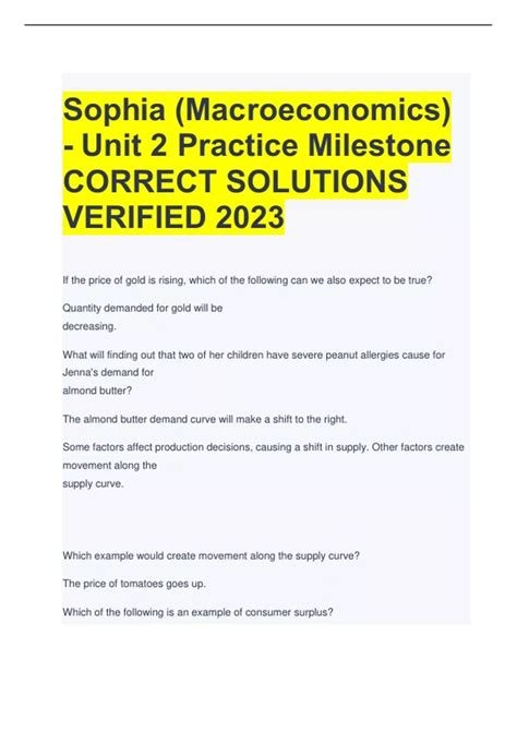 Sophia Macroeconomics Unit 2 Practice Milestone Correct Solutions Verified 2023 Sophia