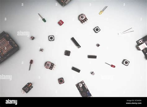 Micro Eleectronics Arduino DIY Components On A Light Background Top View Copy Space