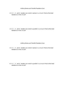 Add Series And Parallel Resistors Quiz By Safara Educational Resources