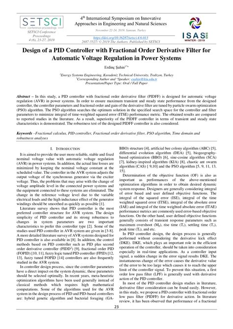 Pdf Design Of A Pid Controller With Fractional Order Derivative Filter For Automatic Voltage