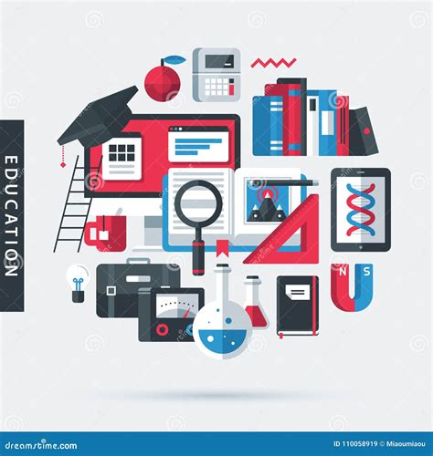 Modern Illustration About Education In Flat Design Style Text Books Office Tools Random