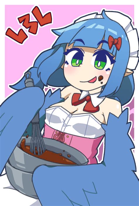 Ildagabah1 Original Commentary Request Highres 1girl Bare Shoulders Blue Feathers Blue