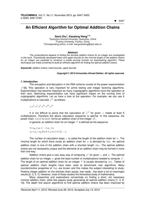 Pdf An Efficient Algorithm For Finding Optimal Addition Chains