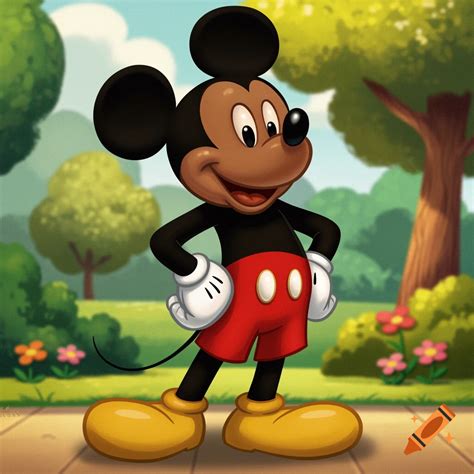Illustration Of Mickey Mouse Standing In A Sunny Park On Craiyon