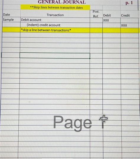 Solved General Journal Skip Lines Between Transaction