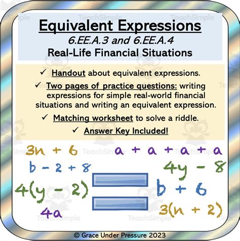 Equivalent Expressions Handout Financial Situations Matching By