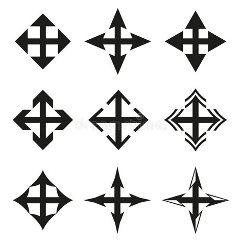 Four Arrows Icon Cross Directional Symbol Black Vector Design Geometric Arrow Shape Stock