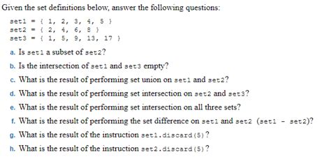 Solved Given The Set Definitions Below Answer The Following