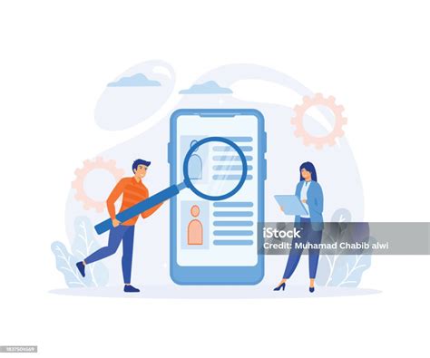 작업 설명 채용 헤드헌팅 개념 인사 이력서를 읽는 작은 고용주 문자 플랫 벡터 현대 일러스트 레이 션 개념에 대한 스톡 벡터