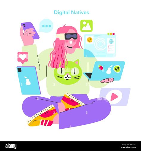Digital Natives Concept Youth Immersed In Technology With Multiple