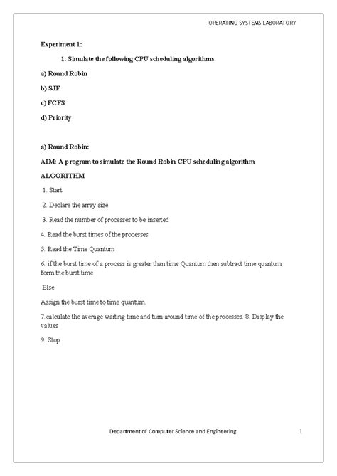 Operating Systems LAB Manual Experiment 1 1 Simulate The Following
