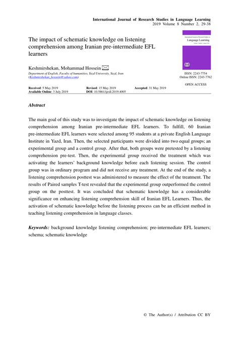 Pdf The Impact Of Schematic Knowledge On Listening Comprehension Among Iranian Pre