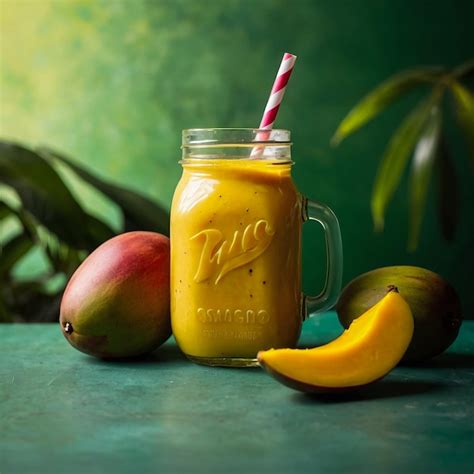Premium Photo Fresh Mango Juice In A Glass Mason Jar And Mango On A