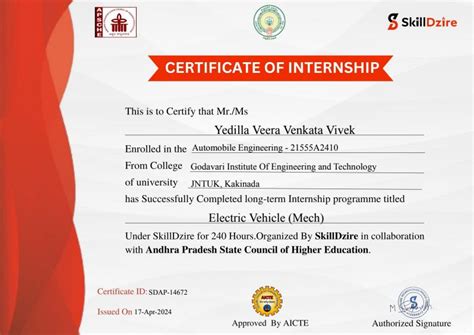 Veera Venkata Vivek Yedilla On Linkedin Skilldzire Apsche Aicte Electricvehicle