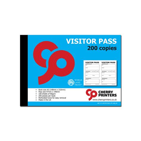 Visitor Pass Book A5 100pages 80gsm 200 Passes Per Book Cherry