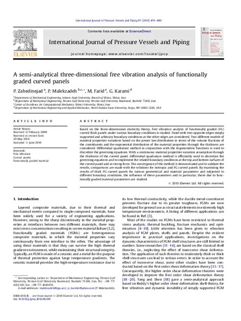 Pdf A Semi Analytical Three Dimensional Free Vibration Analysis Of Functionally Graded Curved