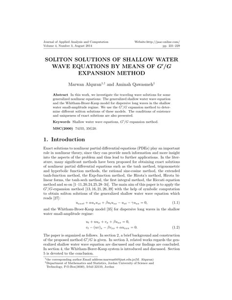 Pdf Journal Of Applied Analysis And Computation Soliton Solutions Of