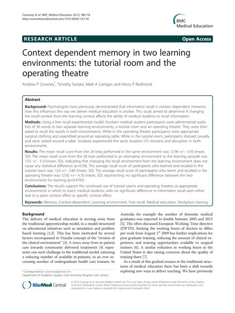 Pdf Context Dependent Memory In Two Learning Environments The