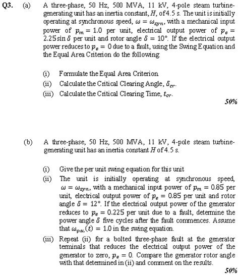 Q3 A A Three Phase 50 Hz 500 Mva 11 Kv 4 Pole Steam Turbine