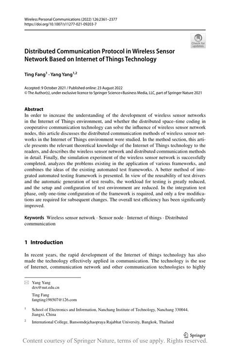 Distributed Communication Protocol In Wireless Sensor Network Based On Internet Of Things Technology