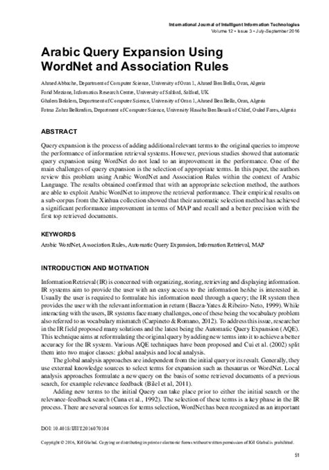 Pdf Arabic Query Expansion Using Wordnet And Association Rules