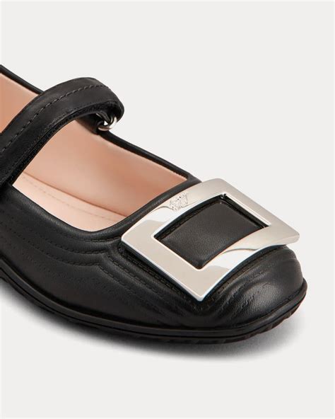 Roger Vivier Womens Viv Low Mary Janes In Leather Black Slip Ons