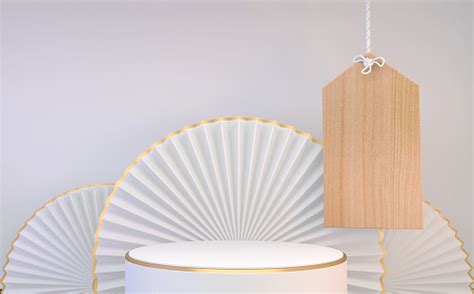 제품을 위한 모의 업 화이트 및 골드 포디움은 최소한의 기하학적 디자인3d 렌더링을 표시합니다 디자인에 대한 스톡 사진 및 기타 이미지 Istock