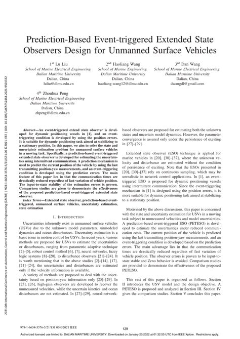 Pdf Prediction Based Event Triggered Extended State Observers Design For Unmanned Surface Vehicles