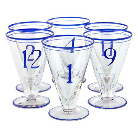 Vintage Art Deco Blue Numbered Footed Cocktail Glasses The Hour