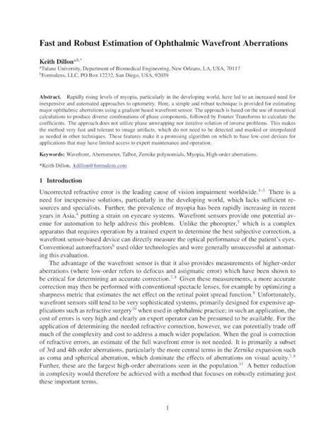 Pdf Fast And Robust Estimation Of Ophthalmic Wavefront Aberrations