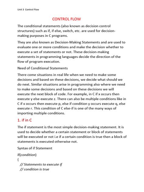 Unit 3 Notes Pdf Control Flow Computer Science