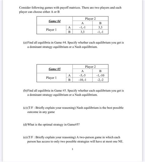 Solved Consider Following Games With Payoff Matrices There