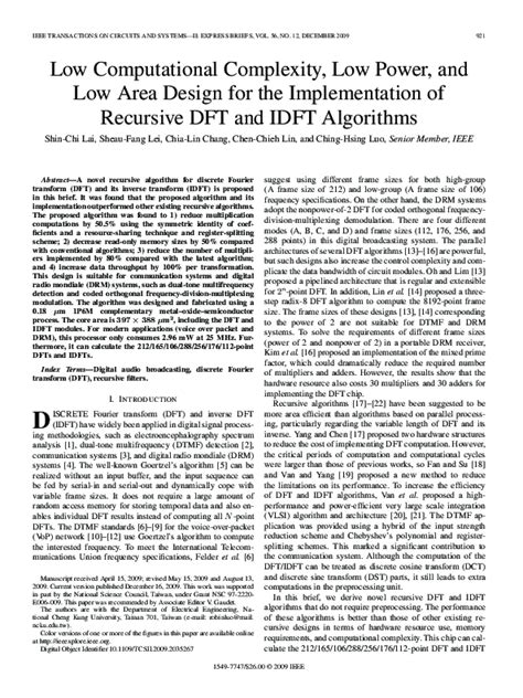 Pdf Low Computational Complexity Low Power And Low Area Design For The Implementation Of