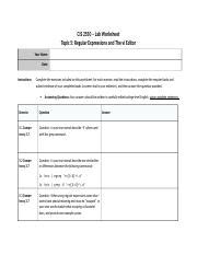 CIS 2550 Topic5 Lab Docx CIS 2550 Lab Worksheet Topic 5 Regular Expressions And The Vi