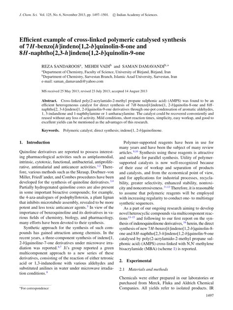 Pdf Cheminform Abstract Efficient Example Of Cross Linked Polymeric Catalyzed Synthesis Of 7h