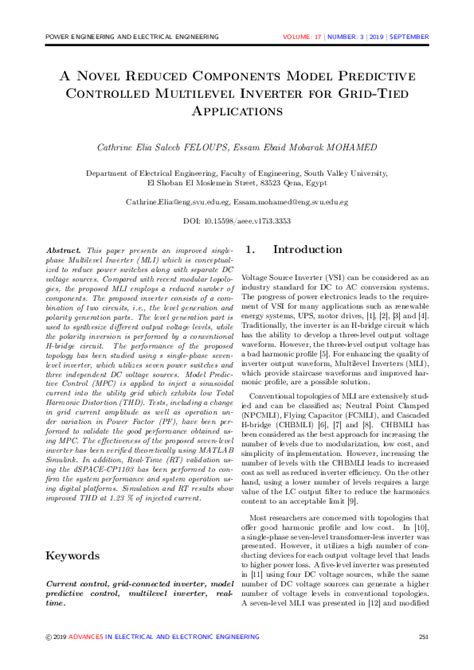 Pdf A Novel Reduced Components Model Predictive Controlled Multilevel Inverter For Grid Tied