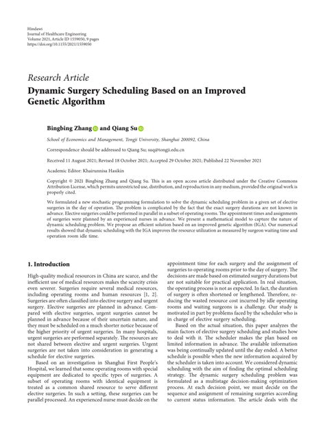 Pdf Dynamic Surgery Scheduling Based On An Improved Genetic Algorithm