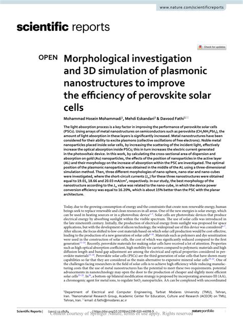 Pdf Morphological Investigation And 3d Simulation Of Plasmonic Nanostructures To Improve The