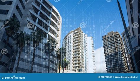 Composition Of Binary Coding Over Cityscape Stock Image Image Of