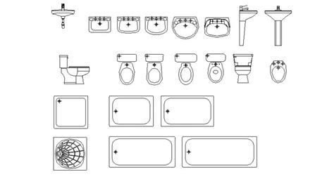 Multiple Sink Bath Tub And Sanitary Blocks Cad Drawing Details Dwg File