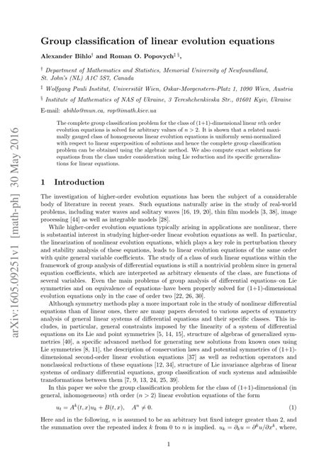 Pdf Group Classification Of Linear Evolution Equations