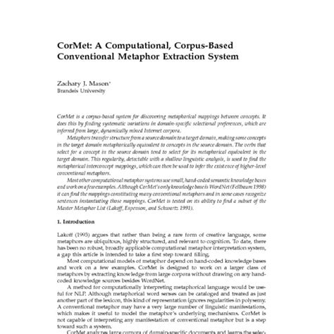 Cormet A Computational Corpus Based Conventional Metaphor Extraction System Acl Anthology