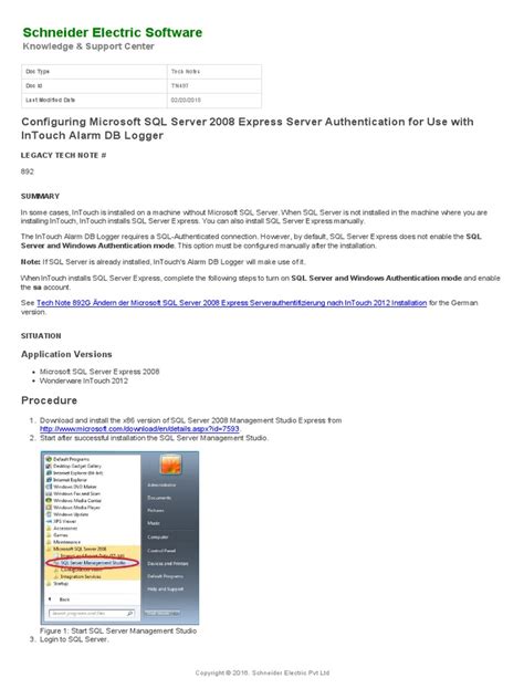 Configuring Microsoft Sql Server 2008 Express Server Authentication For Use With Intouch Alarm
