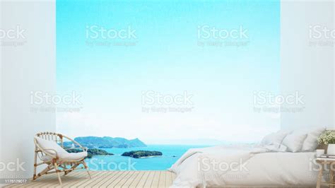 호텔 또는 리조트의 침실과 바다 전망 빌라 또는 해변 리조트를위한 침실 디자인 3d 렌더링 창문에 대한 스톡 사진 및 기타 이미지 Istock