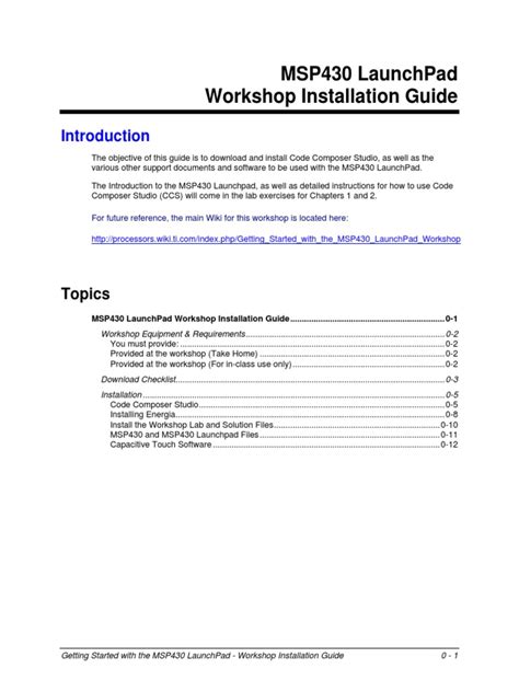 Msp430 Launchpad Workshop Installation Guide Topics Download Free Pdf Zip File Format