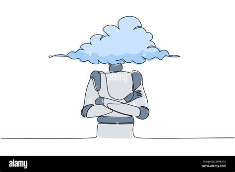 Continuous One Line Drawing Robot With Empty Head And Cloud Instead