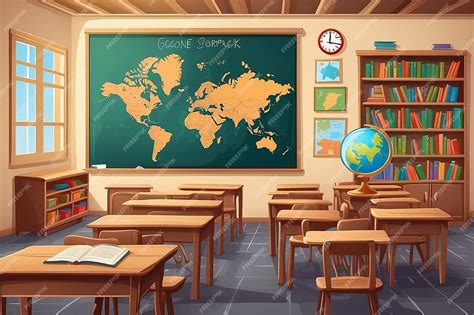 Premium Photo Classroom For Geography Learning In School Vector Cartoon Illustration Of Empty